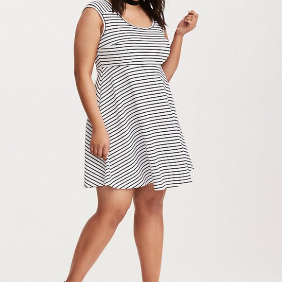 torrid | Dresses | Torrid White Black Striped Cross Back Skater Dress 2 ...